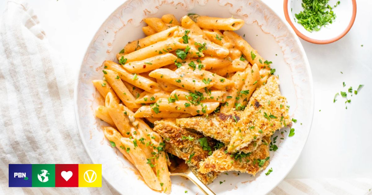 Vegan Cajun Pasta Recipe, Featuring Panko-Crusted Tempeh