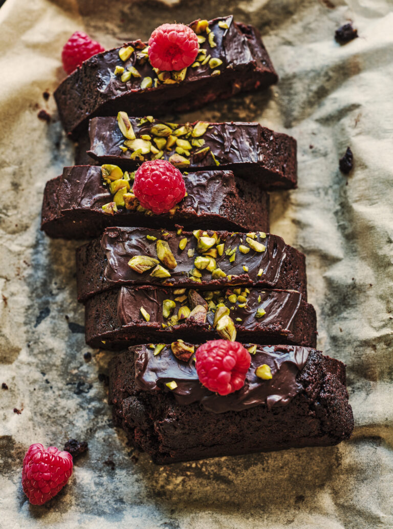 Flourless Chocolate Pistachio Raspberry Torte